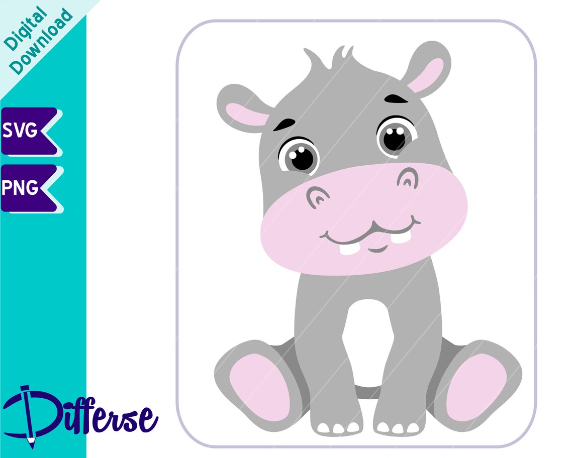 Cute Baby Hippo SVG SVG Cut File & PNG Hippo Svg Baby | Etsy