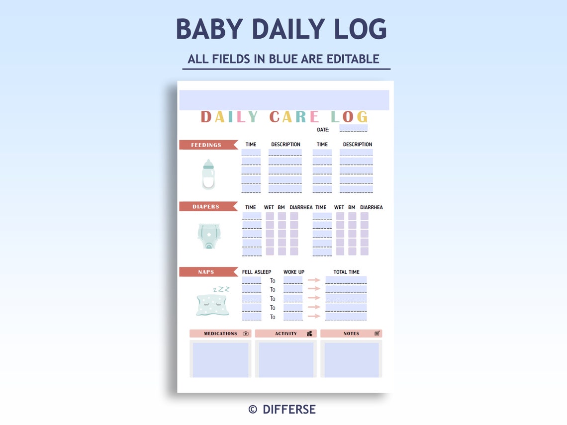 Editable Baby Daily Log | Printable Nanny Log | Daycare Report ...