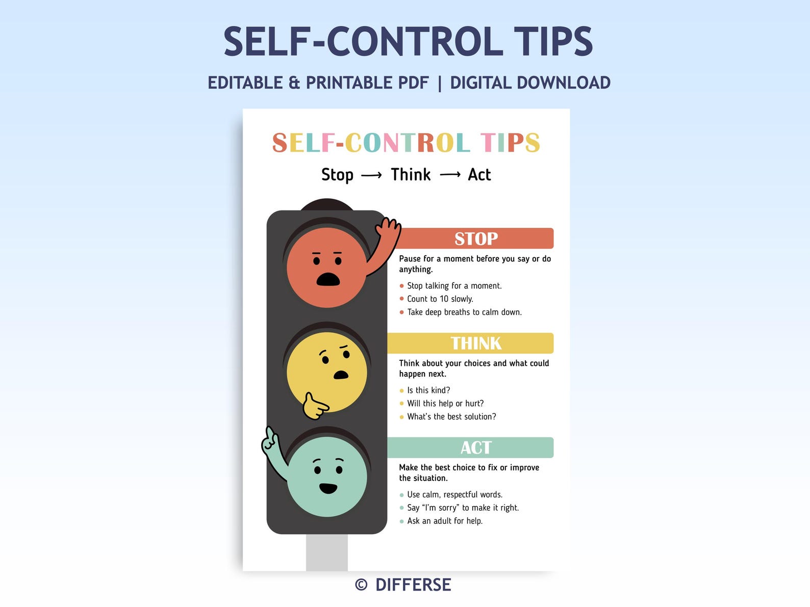 Self Control Tips | Self Control Lessons | Stop Think Act, Stop Think ...
