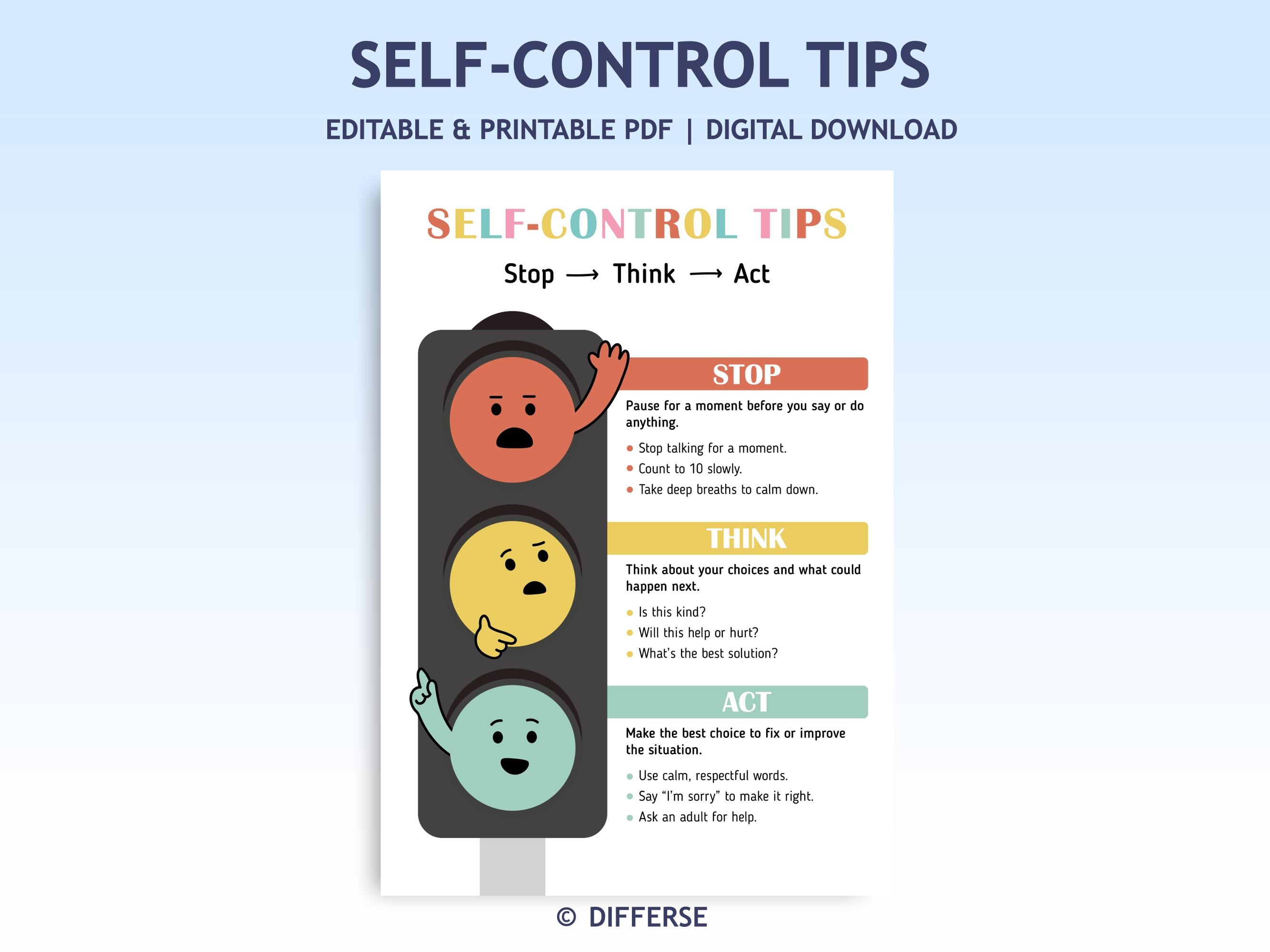 Self Control Tips | Self Control Lessons | Stop Think Act, Stop Think ...