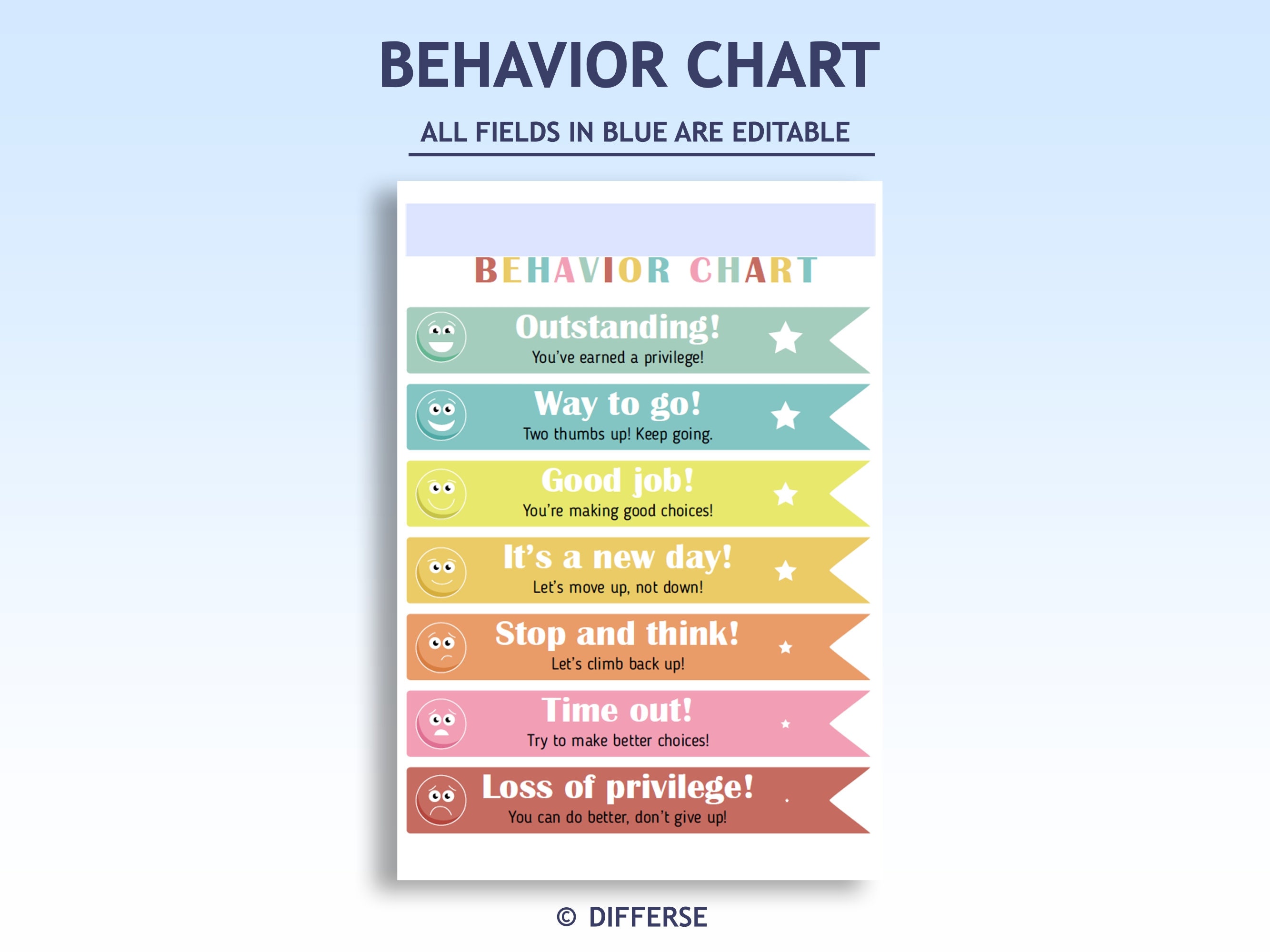 Colorful Behavior Chart | Behavior Chart Smiling Faces | Behavior Chart ...