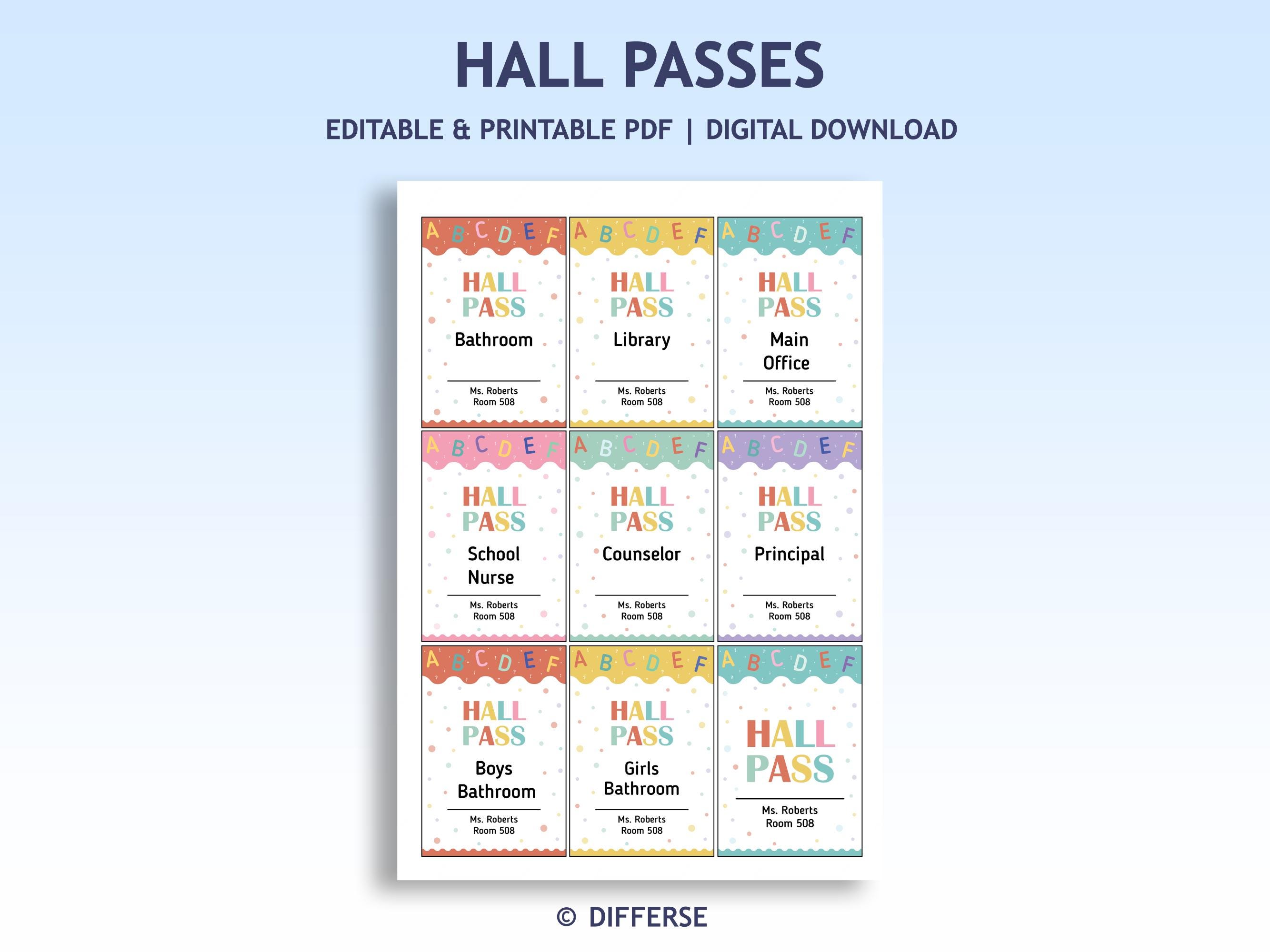 Printable Hall Passes | Editable Hall Pass Template | Bathroom Passes ...