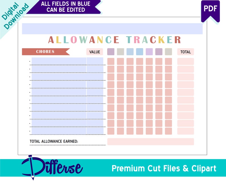 Editable Allowance Chart for Kids Allowance Tracker - Etsy