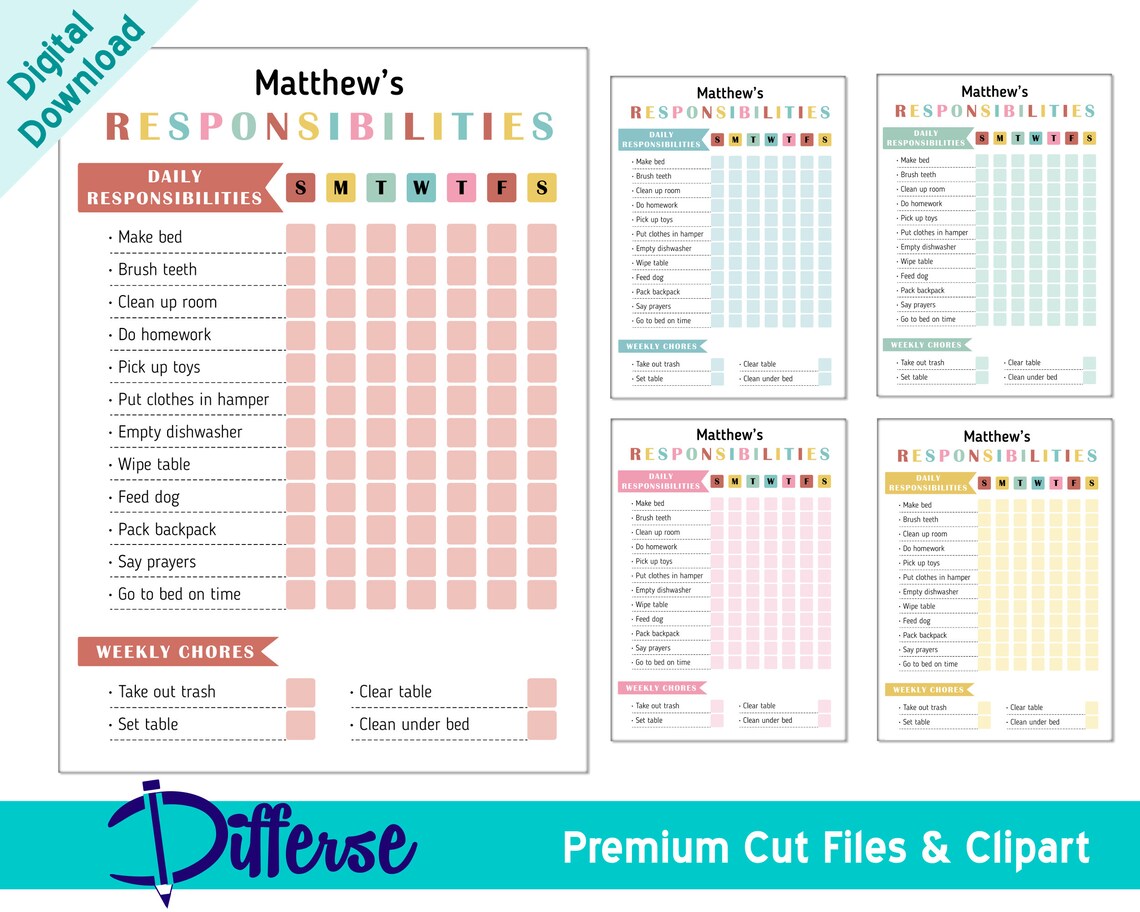 Editable Weekly and Daily Responsibility Chart for Kids - Etsy