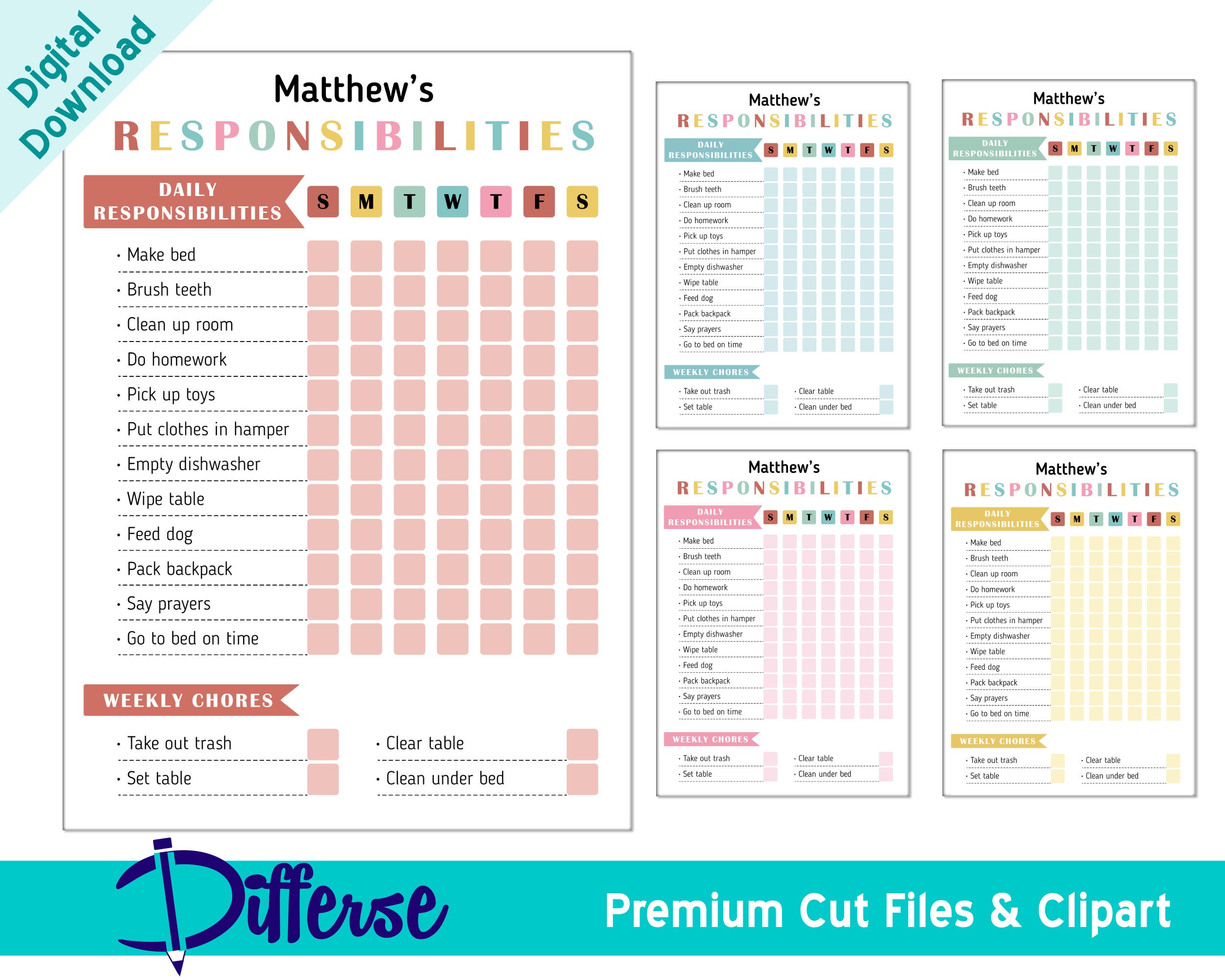 Editable Weekly and Daily Responsibility Chart for Kids - Etsy