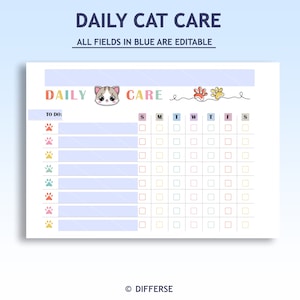Kids Cat Care Checklist | Cat Checklist | Cat Care Planner | Pet Care ...