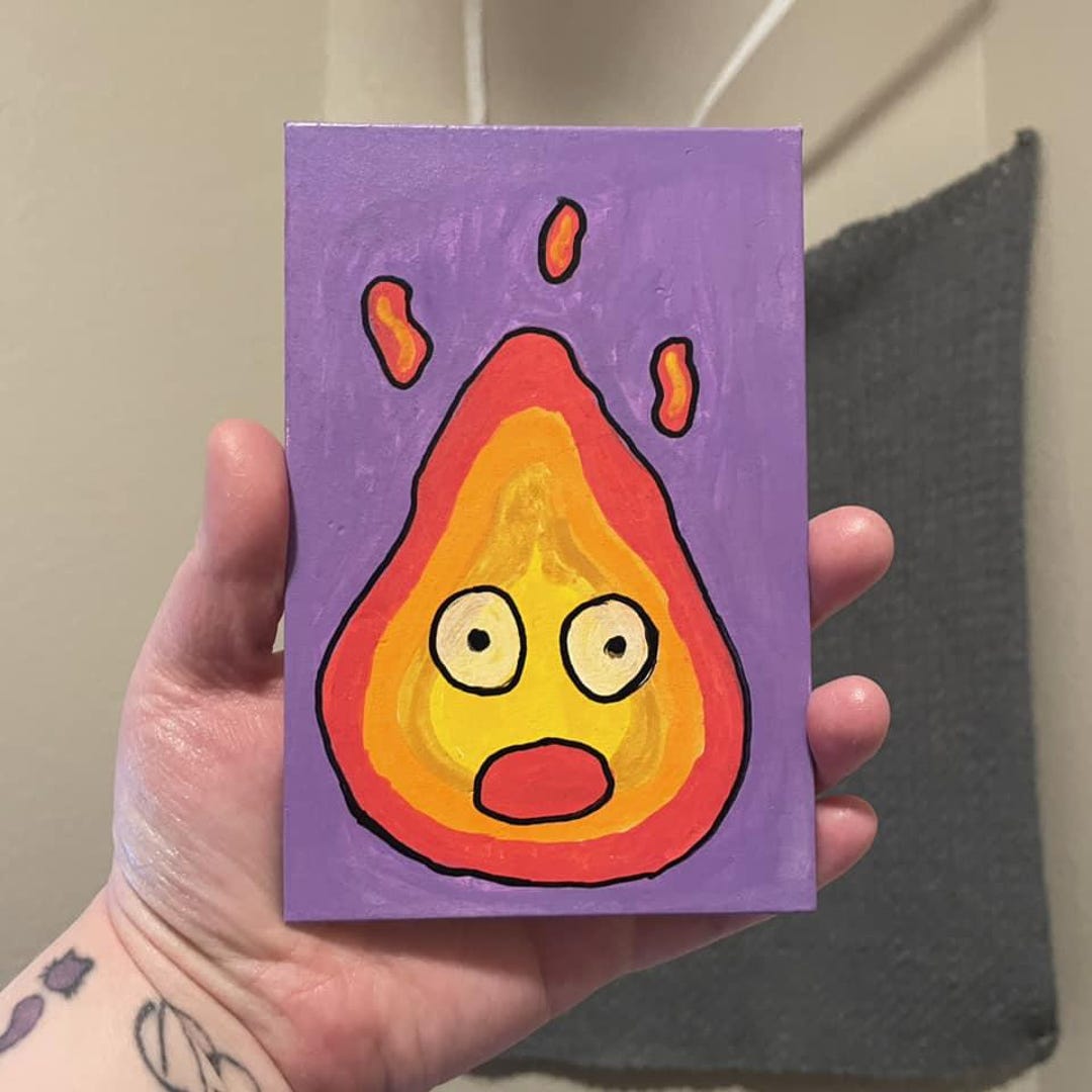 Calcifer Inspired Painting, Handmade Painting, Studio Ghibli Inspired ...
