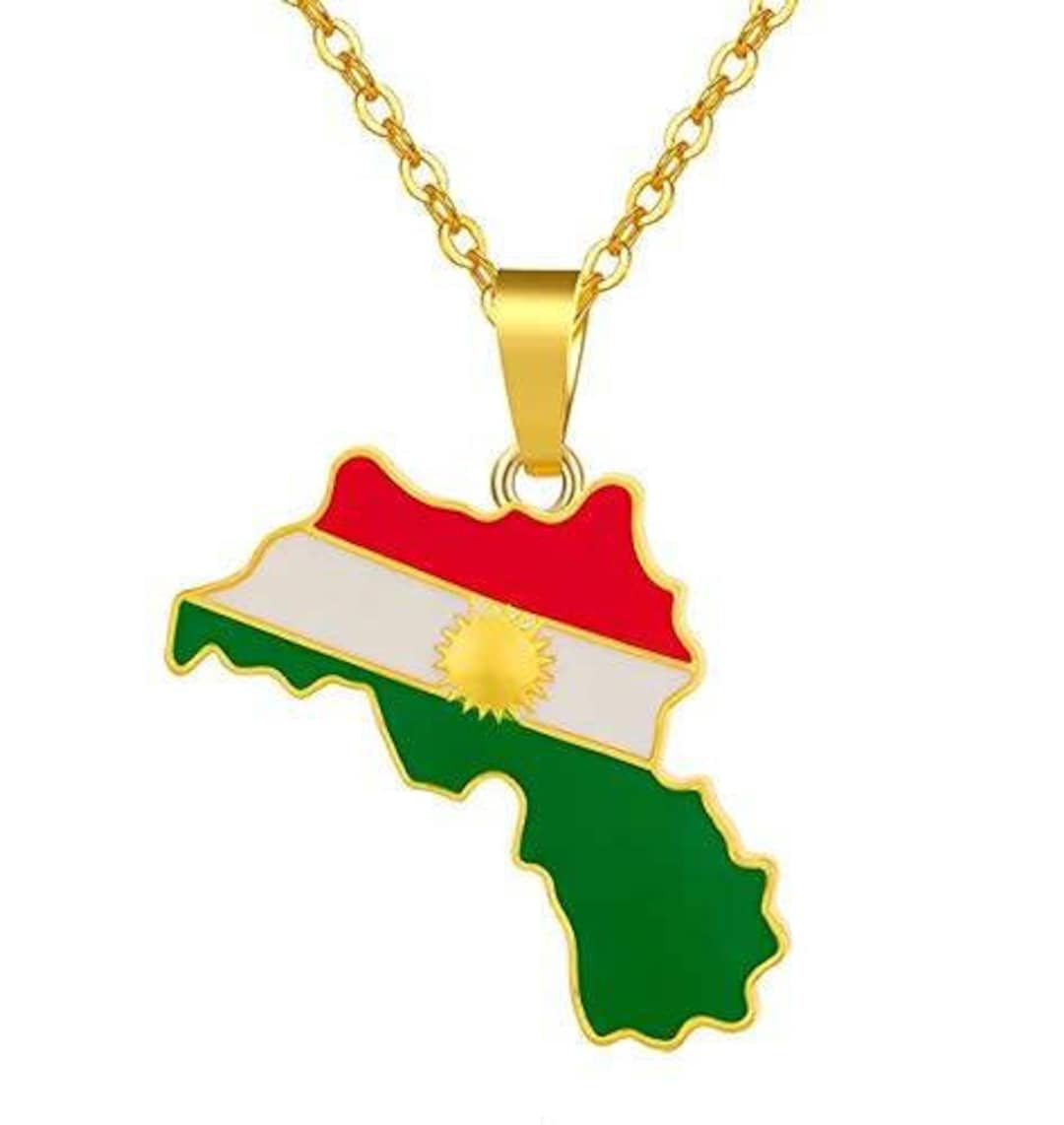 Kurdistan Flag and Map Charm Pendant Necklace 18k Gold Plated Pendant ...