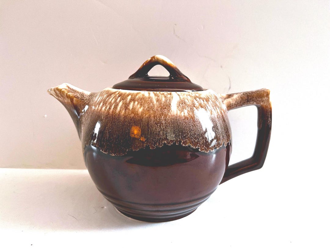 Mccoy Pottery Brown Drip Glaze Round Teapot 7088 With Lid Made in USA ...
