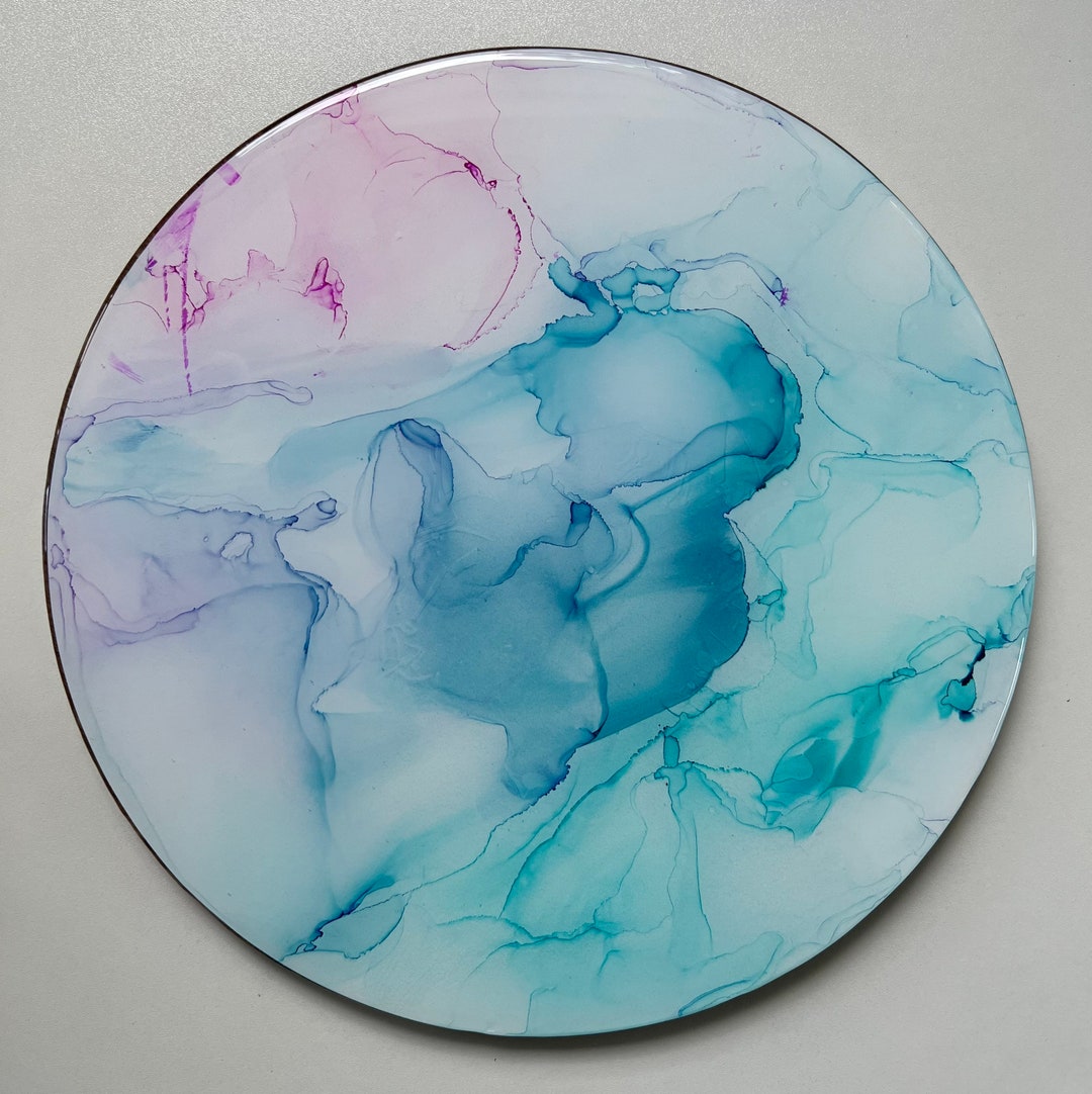 10 Inch Circle Alcohol Ink Wood Panel With Resin "clouds" - Etsy