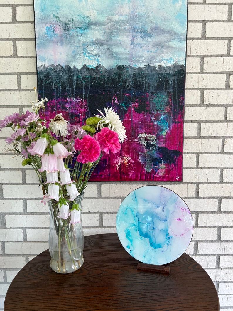 10 Inch Circle Alcohol Ink Wood Panel With Resin clouds - Etsy