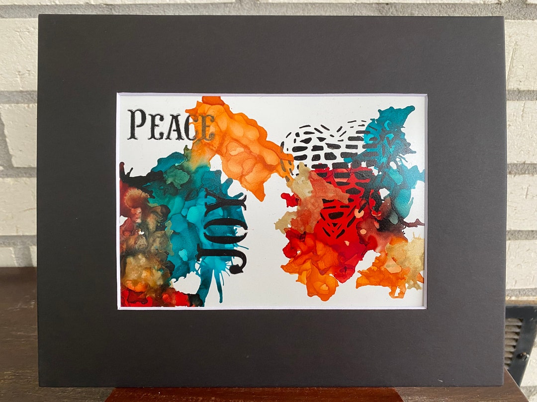 5 by 7 Inch Original Alcohol Ink Painting, Peace, Joy, Love - Etsy