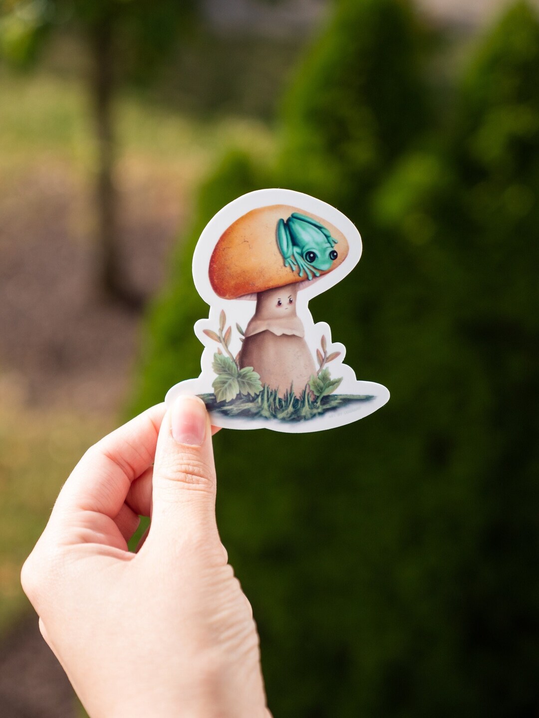 Cute Frog and Mushroom Frog Sticker Die-cut Water-resistant Vinyl Decal ...