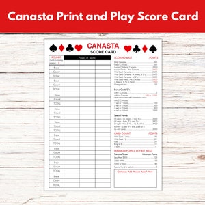 Canasta Score Sheet - Print at Home and Play - Etsy