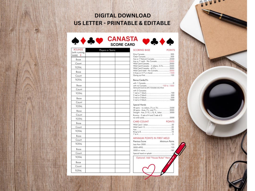 Canasta Score Sheet - Print at Home and Play - Etsy