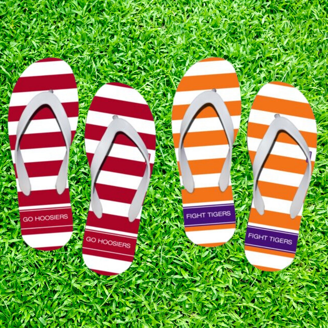 Striped College Themed Flip Flops, Customize for Any School - Etsy