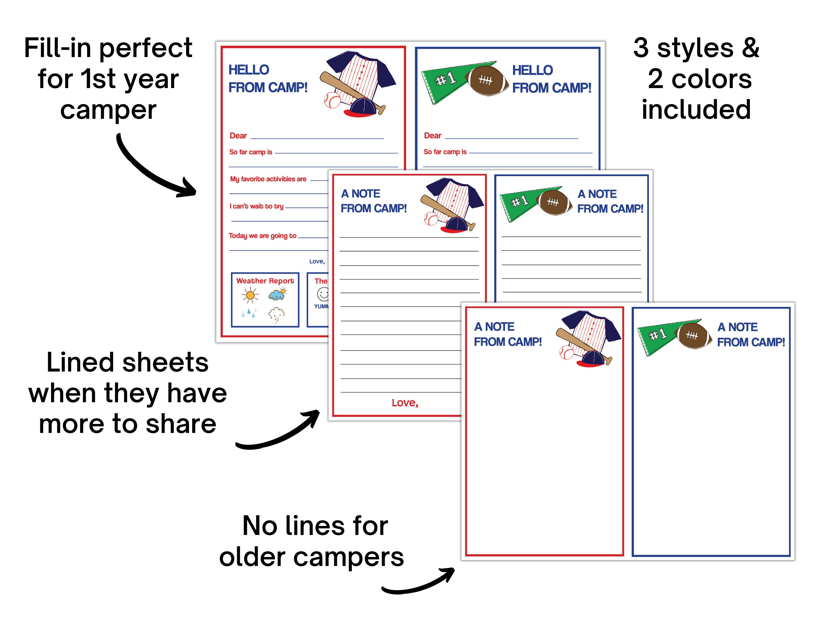 Summer Camp Fill in Letter Sheets Baseball and Football - Etsy