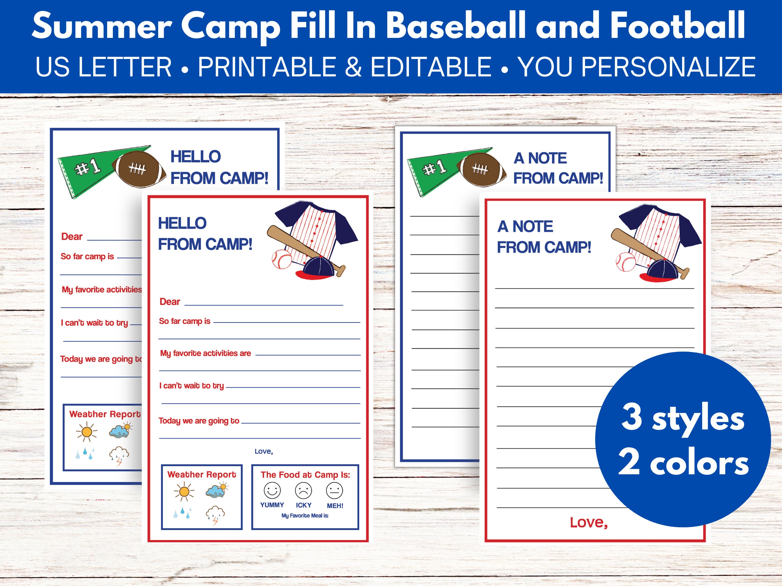 Summer Camp Fill in Letter Sheets Baseball and Football - Etsy