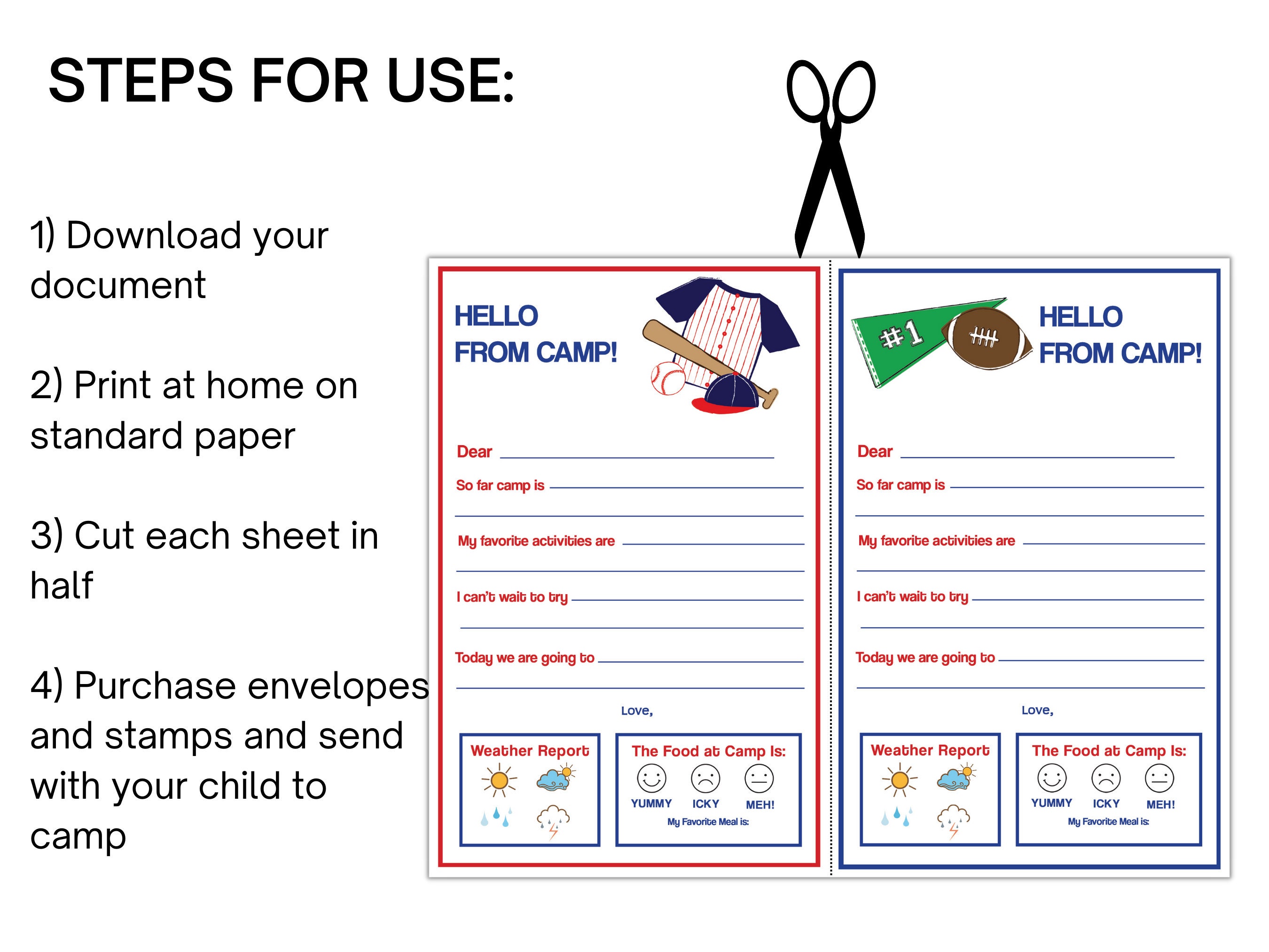 Summer Camp Fill in Letter Sheets Baseball and Football - Etsy