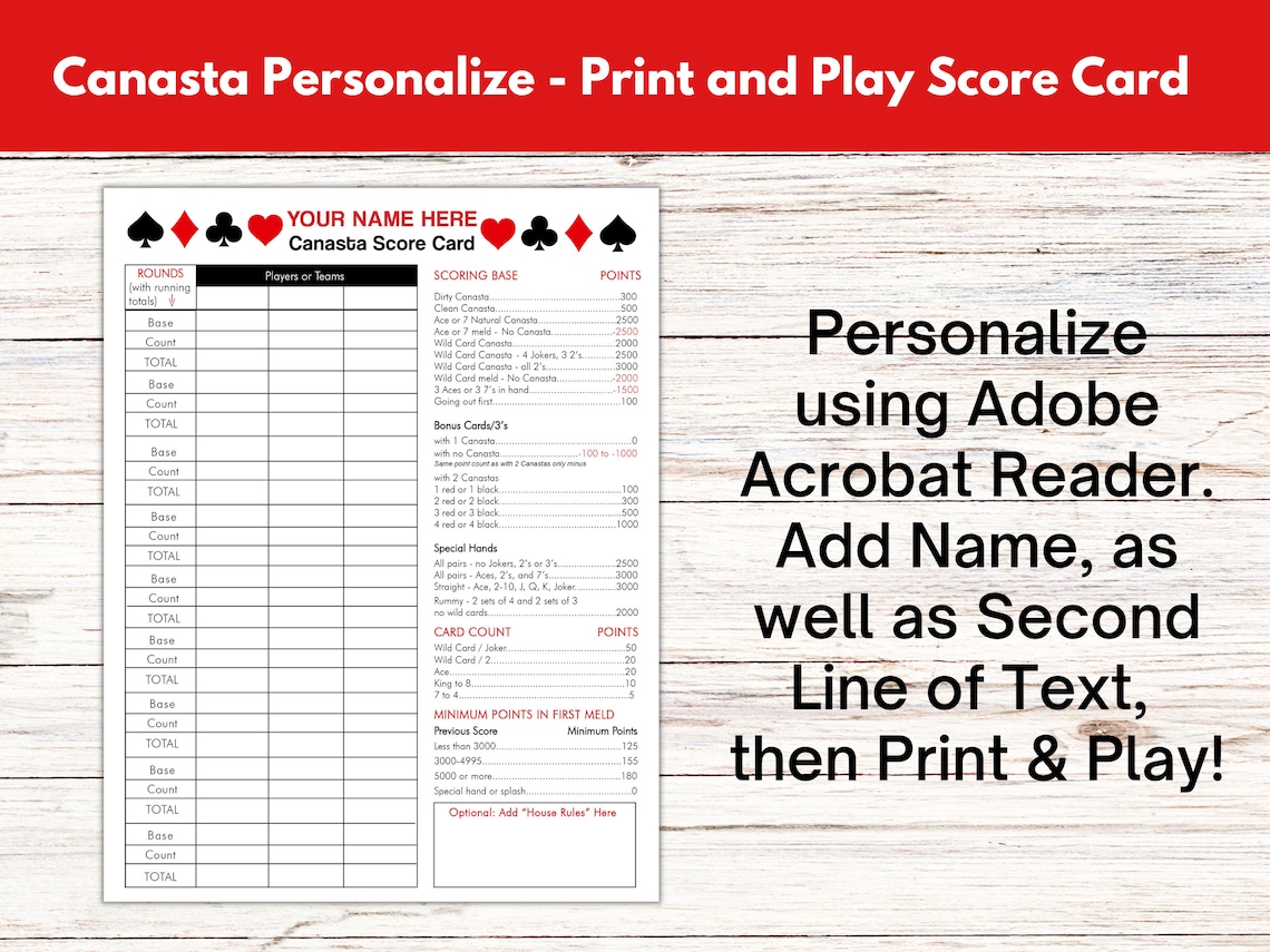 Canasta Score Sheet - Print at Home and Play - Etsy