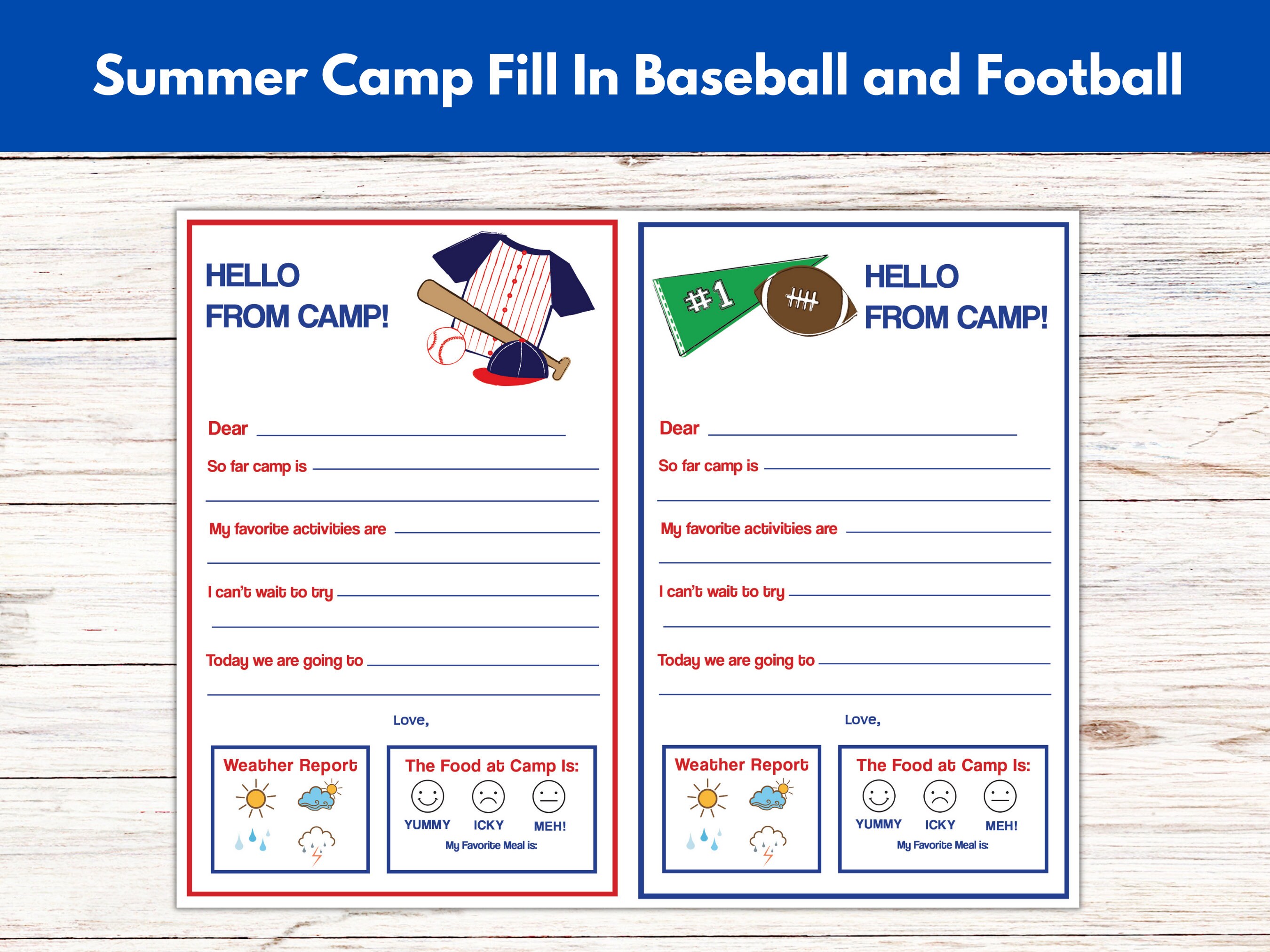 Summer Camp Fill in Letter Sheets Baseball and Football - Etsy