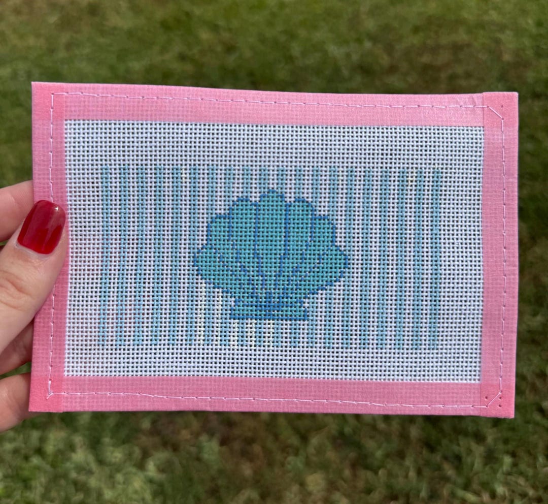 Blue and White Seashell- Hand Painted Needlepoint Canvas- 4x6 Frame ...