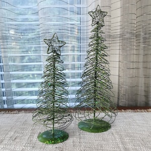 Wire Christmas Trees Set of 2 Vintage Green Spiral Coiled 15" and 12 ...