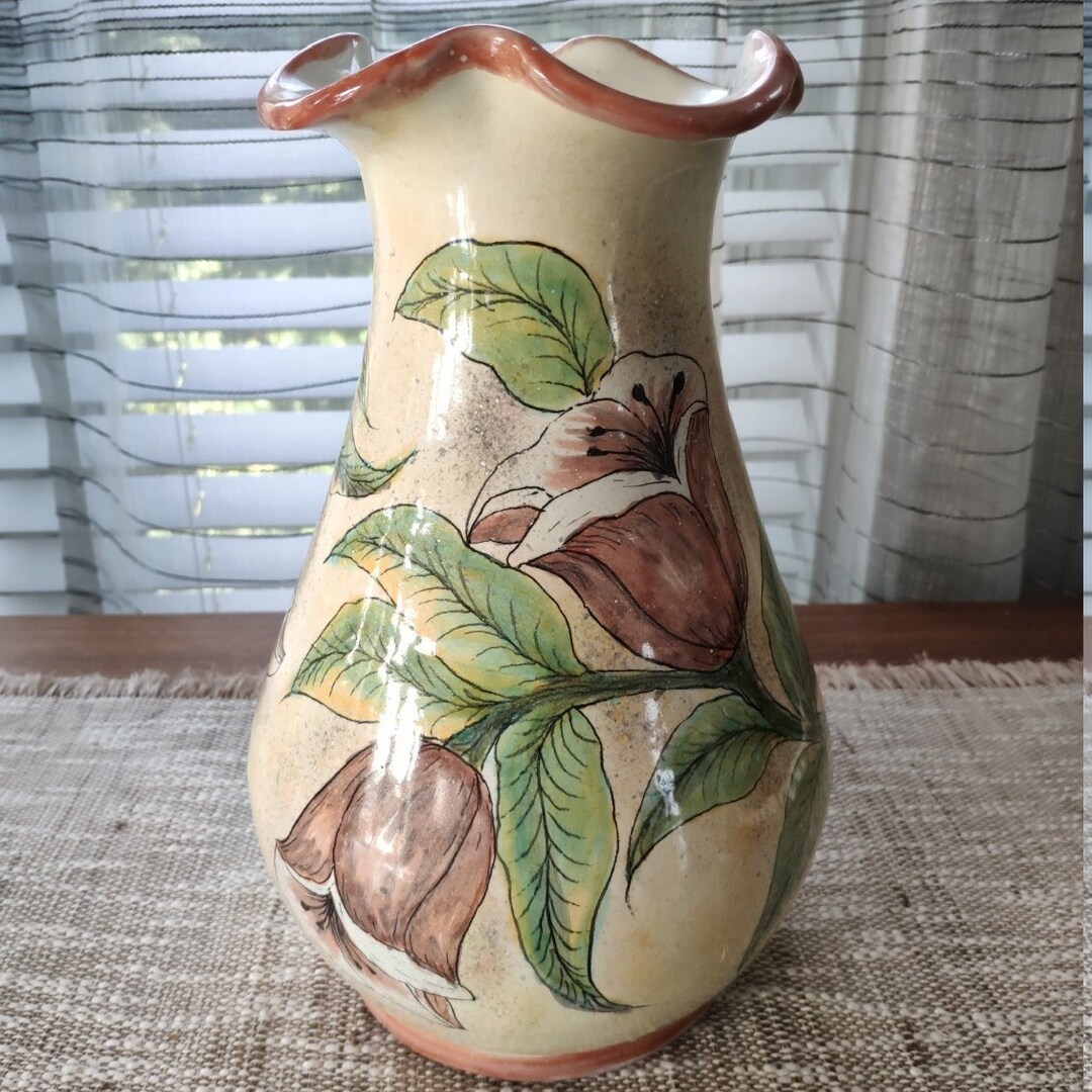 Mexican Santa Rosa Talavera Large Vase, 11.25" Vintage Majolica Hand ...