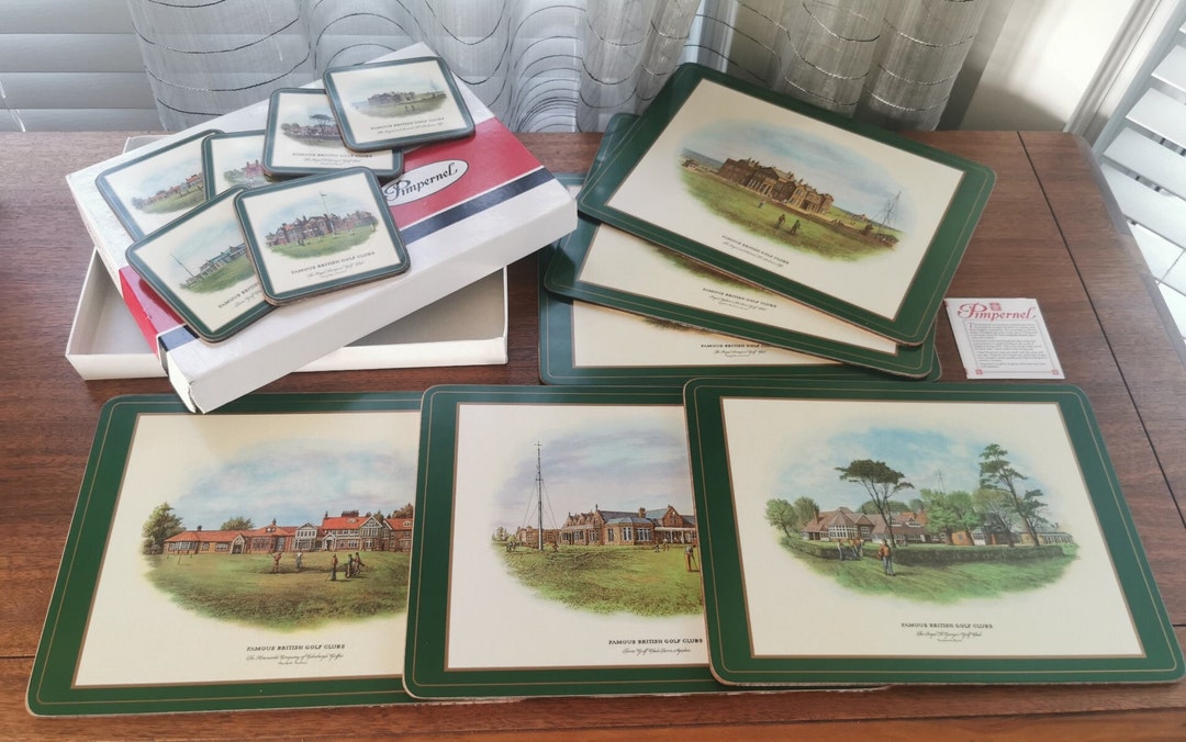 Set of 12 Pimpernel Placemats and Coasters, Famous British Golf Clubs ...