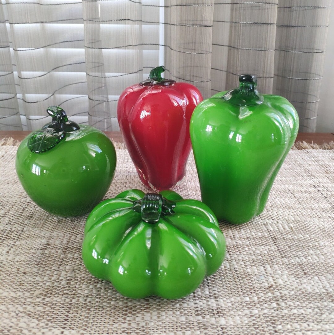 Art Glass Fruit Vegetables Set of 4 Vintage Large Hand Blown 2 Bell ...