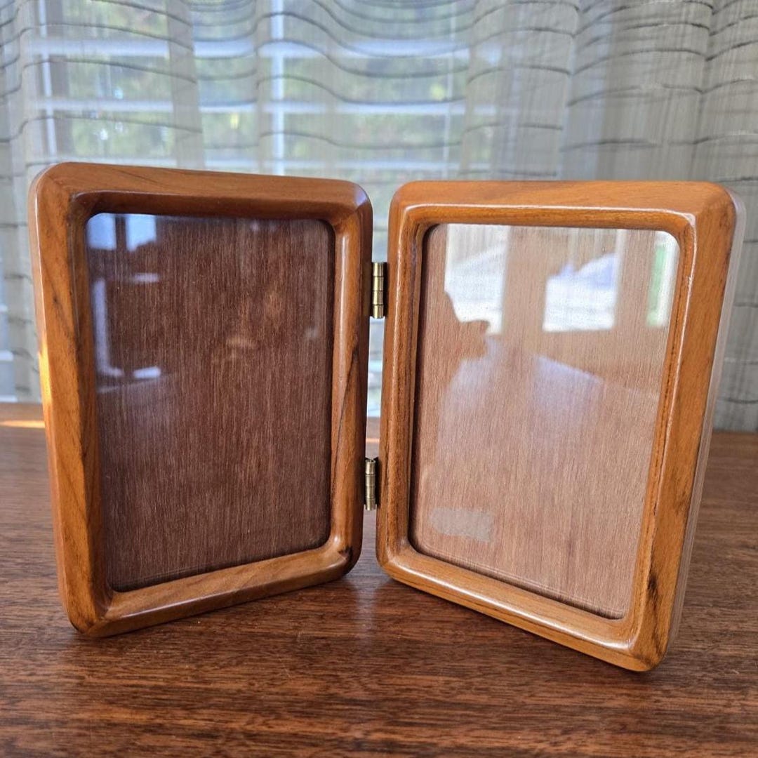 Thailand Teak Wood Hinged Double Frames, Vintage MCM Wooden Folding ...
