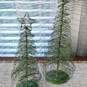 Wire Christmas Trees Set of 2 Vintage Green Spiral Coiled 15" and 12 ...