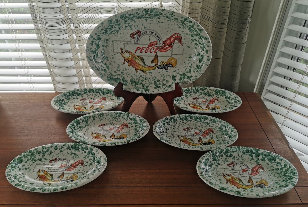 Stovit Seafood Bowls Set of 7, Made in Italy Spongeware Vintage ...