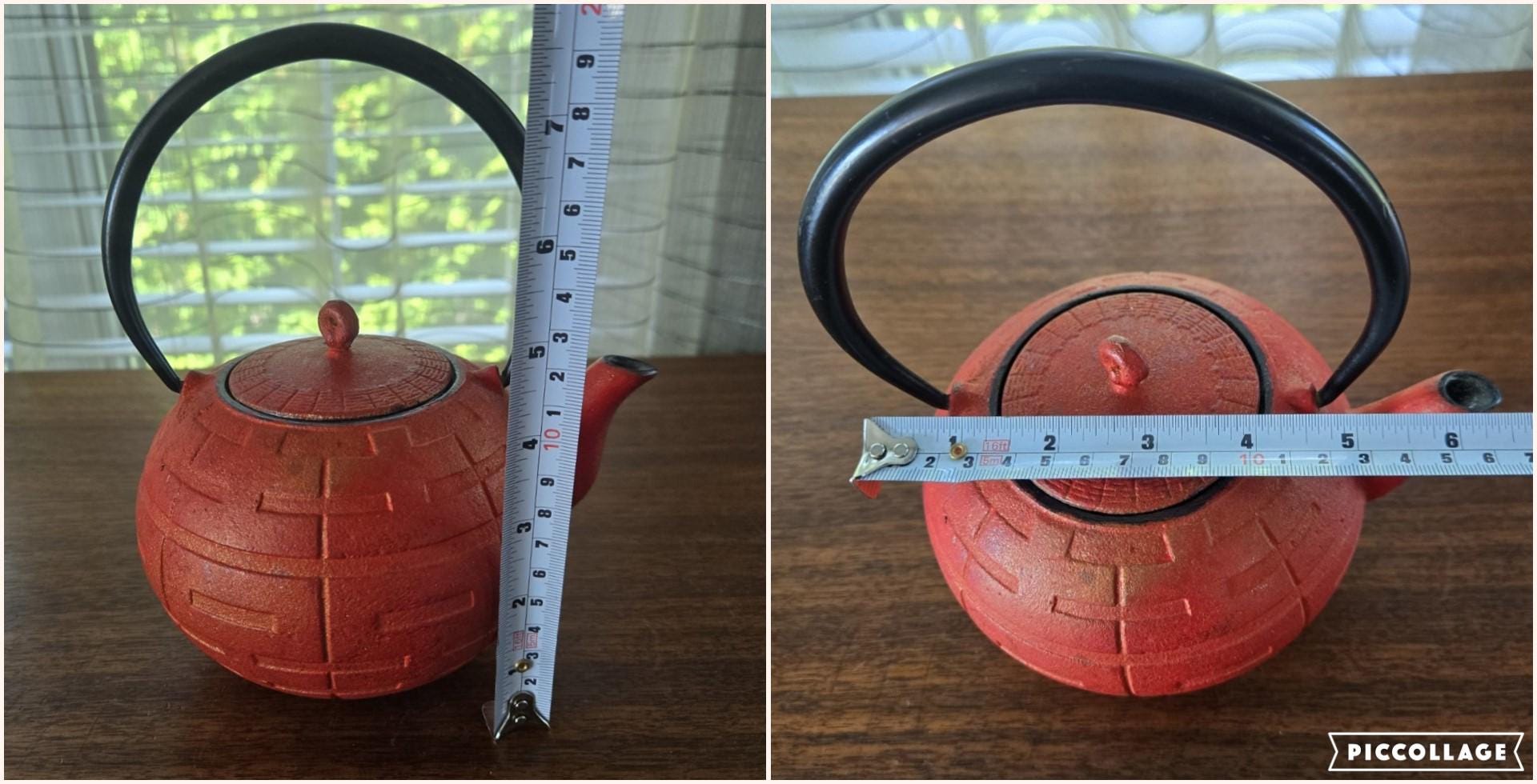 Cast Iron Tea Kettle Japanese Tetsubin Style Red Blessings Symbol ...