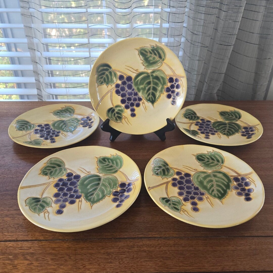 Sango Bordeaux Plates Set of 5, Grapes and Vines Vintage Stoneware ...