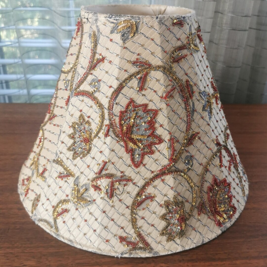 Beaded Empire Cone Lamp Shade Gold With Red, Green Beads and Sequins 9. ...