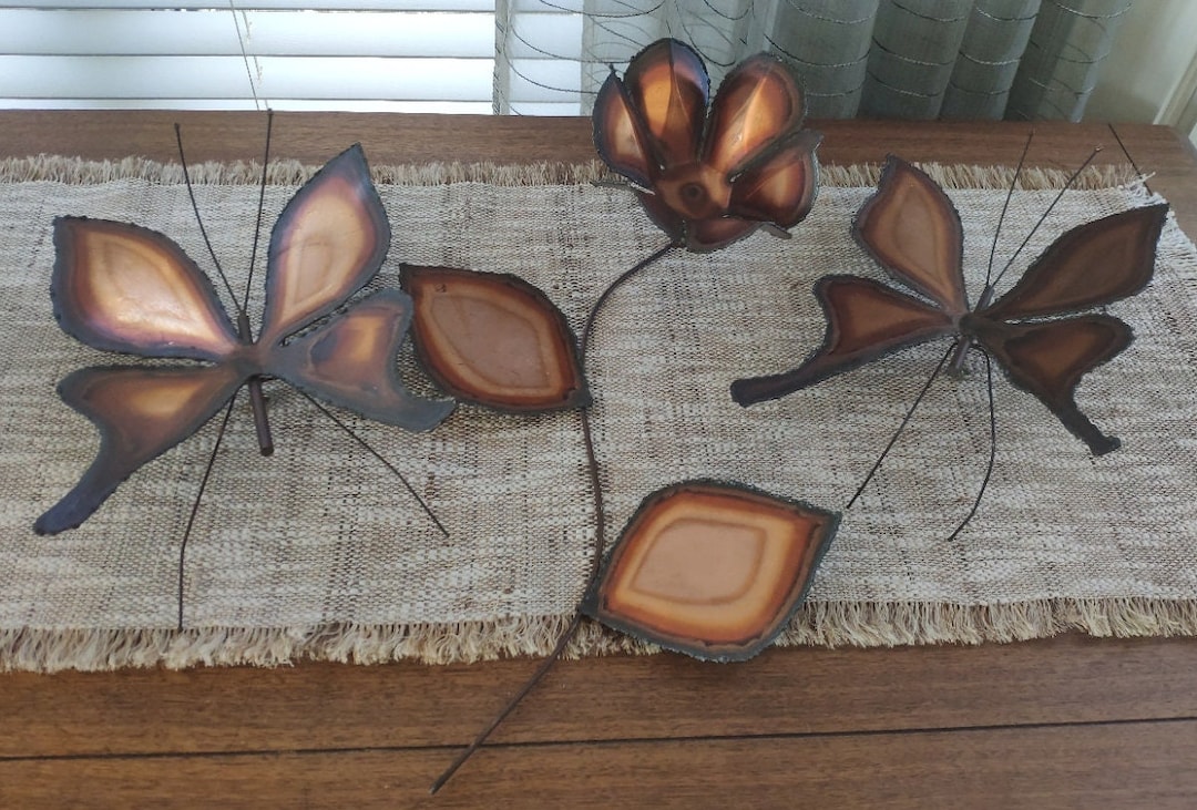 Torch Cut Copper Butterflies Set of 3, Large Metal Wall Art Sculptures ...