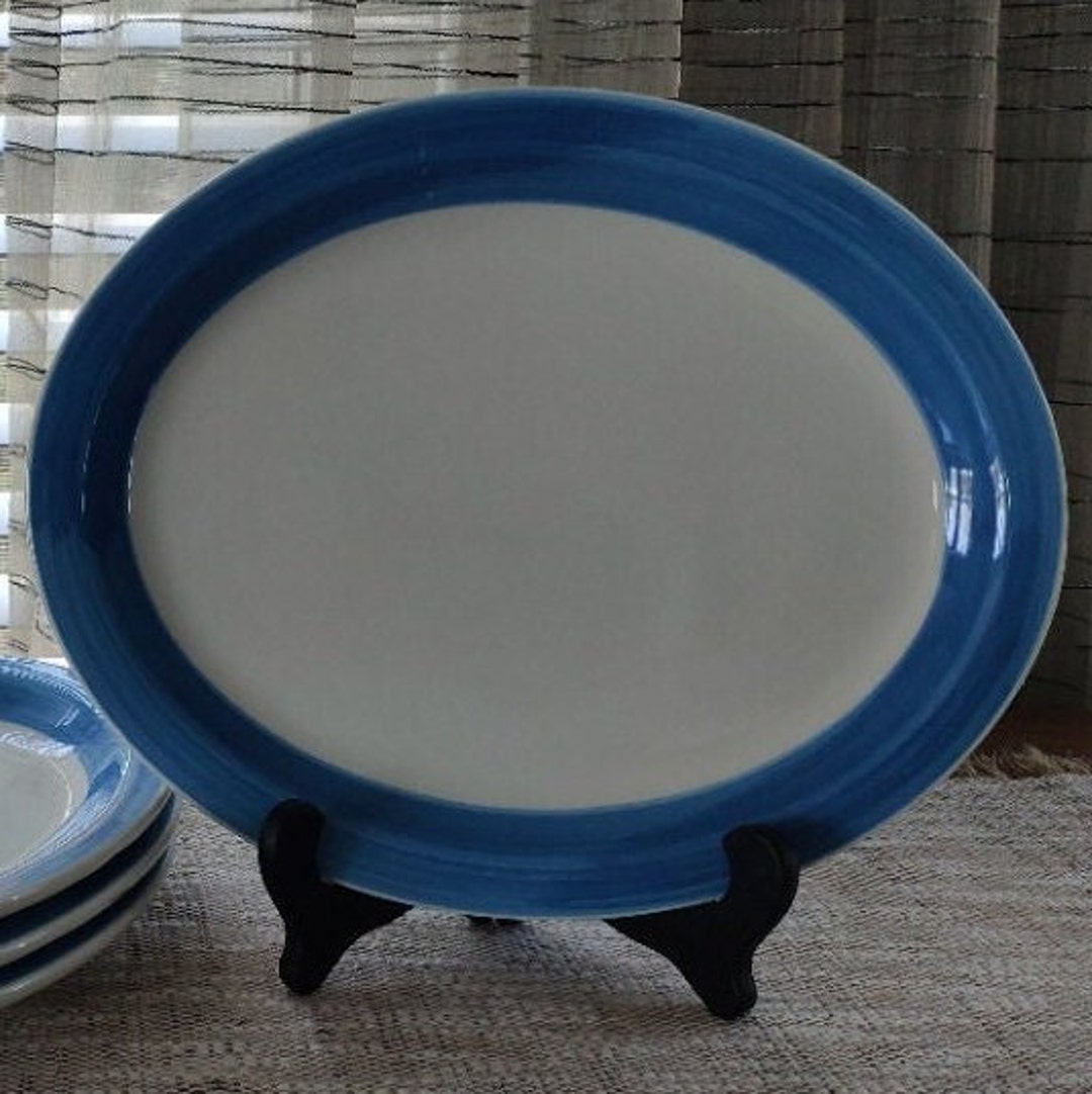 Rego Restaurant Ware Oval Platters Set of 2 Jubilee Periwinkle Blue Rim ...