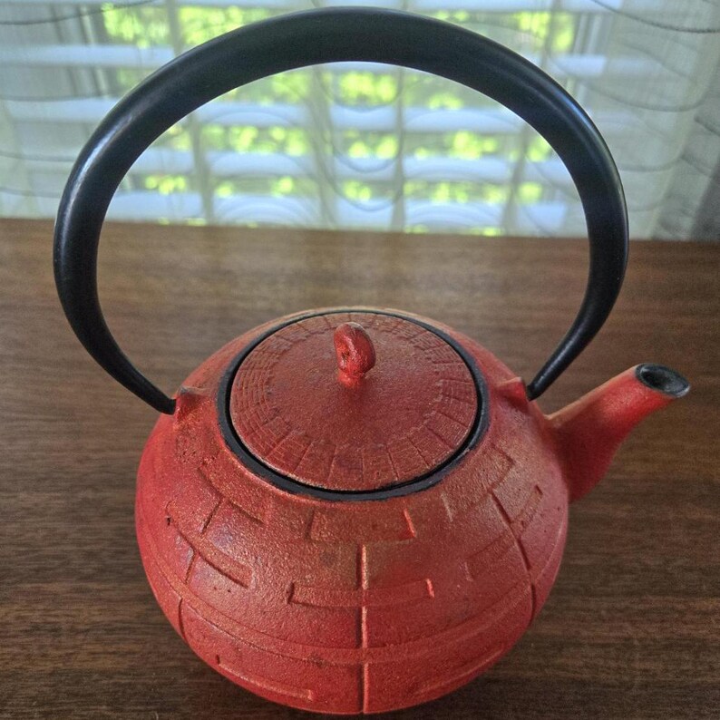 Cast Iron Tea Kettle Japanese Tetsubin Style Red Blessings Symbol ...