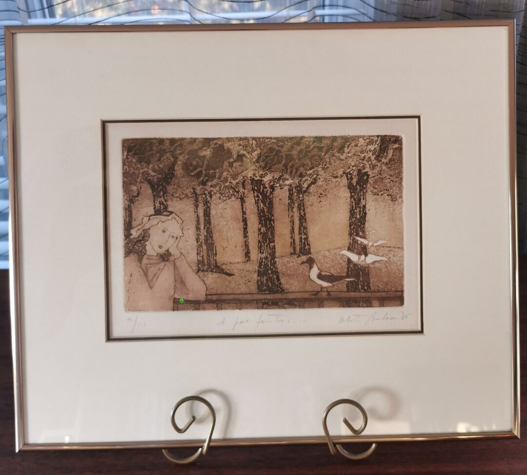 Intaglio Print by Denyse White Barbeau, A Pas Feutres, Vintage Framed ...