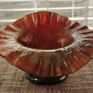 Fenton Iridescent Red Carnival Glass Jack in the Pulpit Holly Bowl, Red ...