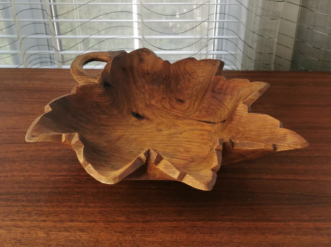 Arthur Dube Wooden Maple Leaf Shape Large Bowl, Signed Vintage Large 17 ...