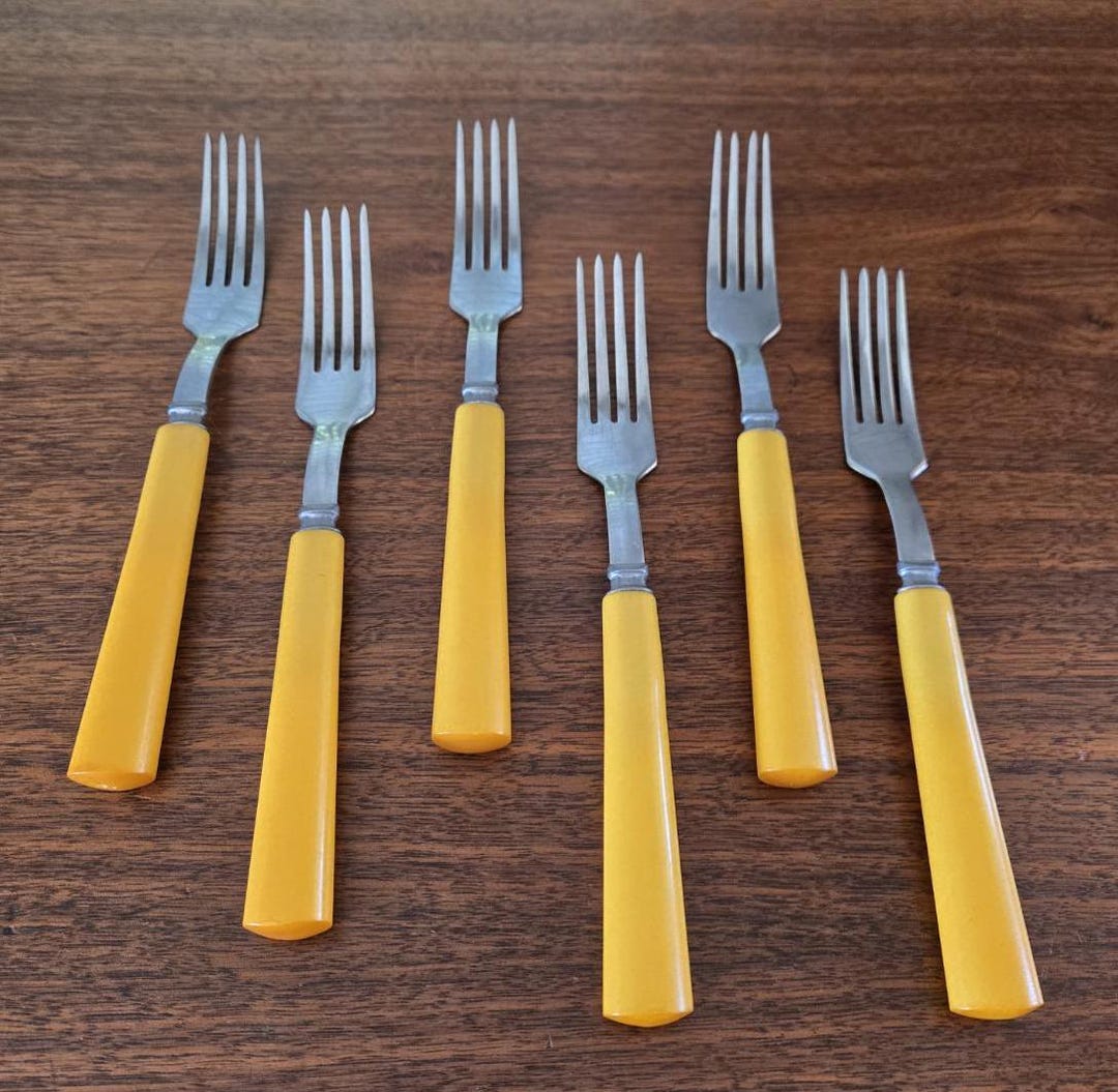 Vintage Butterscotch Bakelite Forks Set 6, 1960s Stainless Steel 8 - Etsy