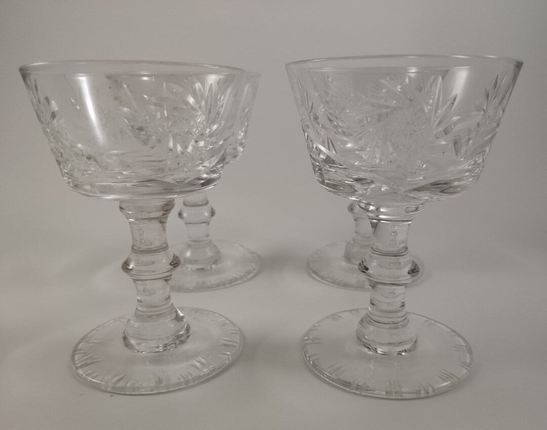 Bohemia Crystal Stem Glasses Set of 4 Crystal Cut Pinwheel Fan Pattern ...