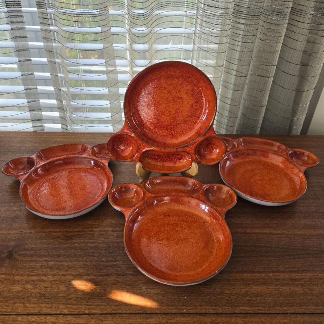 Artceram Art Pottery Fondue Plates Set of 4, Burnt Orange Vintage 4 ...