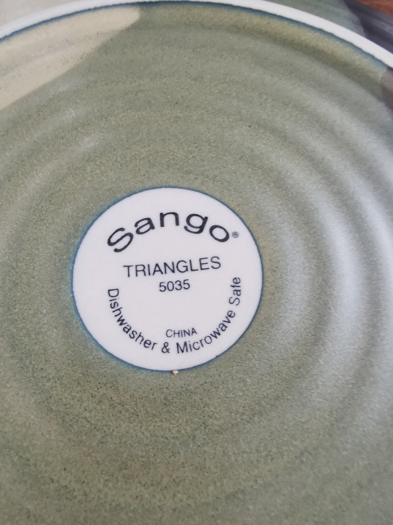 Sango Triangles Dinner Plates Set of 2, Geometric Green Vintage Dishes ...