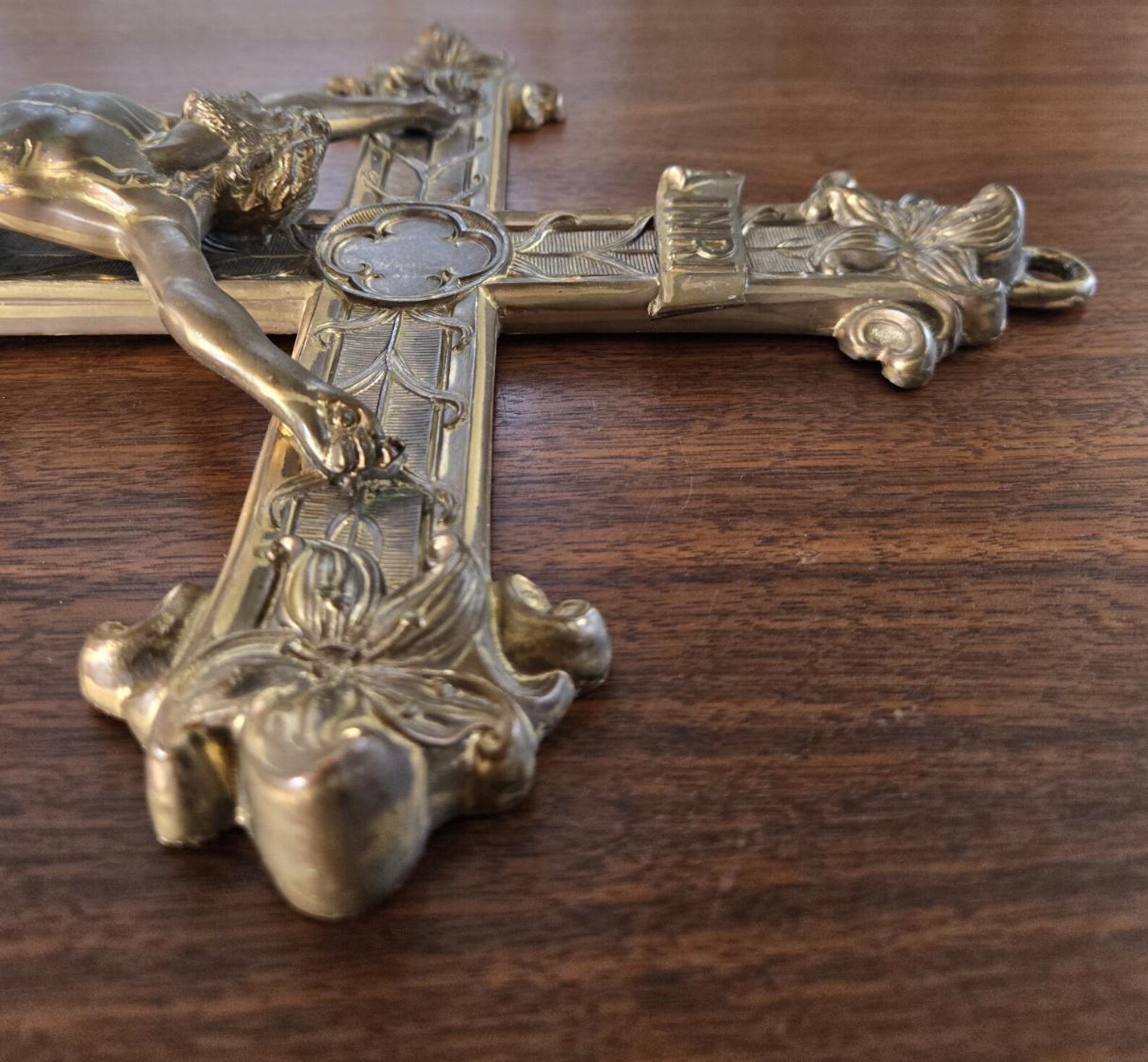 Large Solid Brass Ornate Crucifix 19.5" Vintage Relief Embossed Church ...