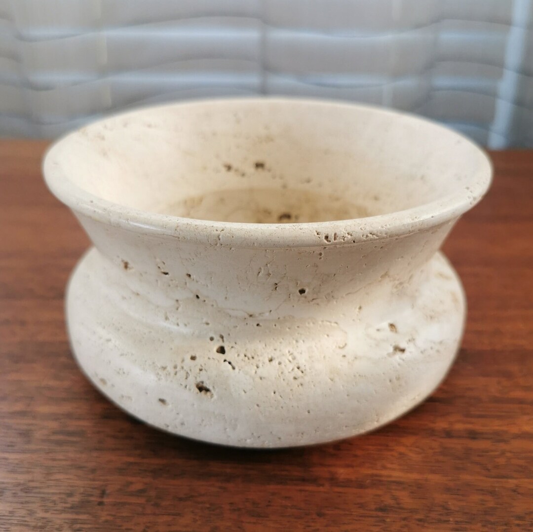 Beige Travertine Round Vase Bowl, Vintage Catchall Accent Planter Bowl ...