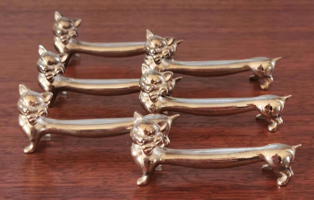 Kitten French Knife Rests Holder, Vintage Silver Plated Set of 6 Cats ...