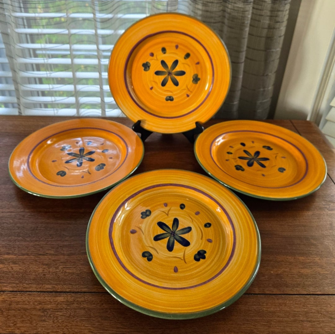 Anchor Hocking Magnolia Plates Set of 4 Hand Painted Vintage Large ...